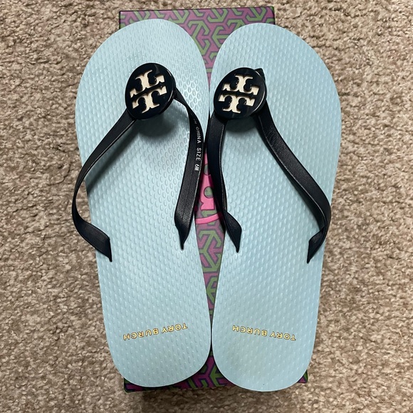 Tory Burch | Shoes | Tory Burch Navy And Dusty Blue Flip Flops | Poshmark
